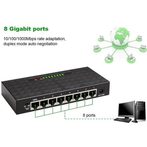 8 Port 1000mbps Gigabit Network Switch Ethernet Smart Switcher High Performance Rj45 Hub