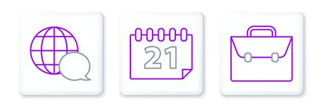 라인 서류 가방 말풍선으로 만든 세계지도 및 캘린더 아이콘을 설정합니다 벡터 가방에 대한 스톡 벡터 아트 및 기타 이미지 가방 개념 기포 Istock