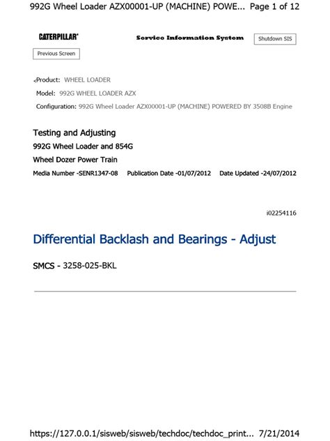 992g Differential Backlash And Bearings Adjust Pdf