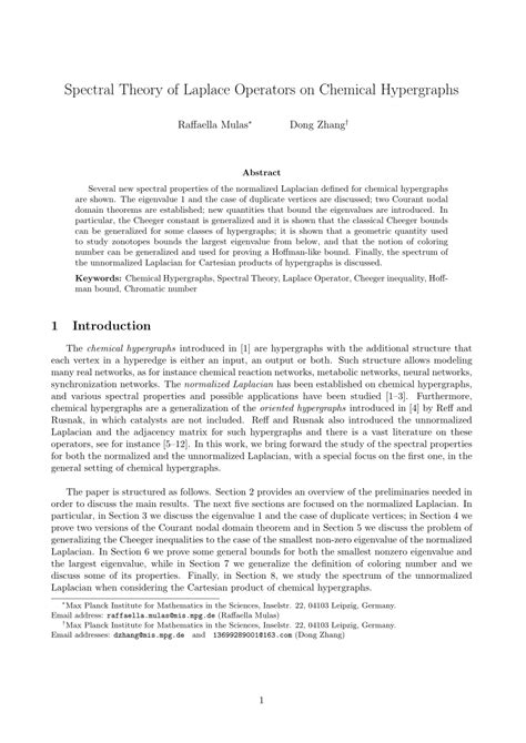 Pdf Spectral Theory Of Laplace Operators On Chemical Hypergraphs