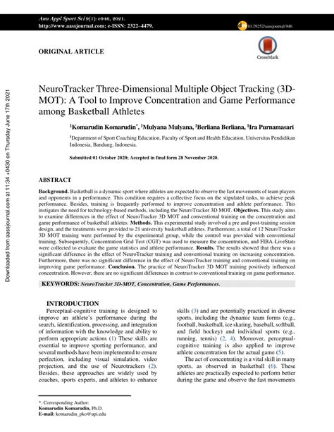 Pdf Neurotracker Three Dimensional Multiple Object Tracking 3d Mot A Tool To Improve
