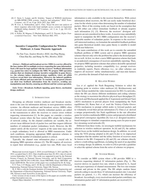 Pdf Incentive Compatible Configuration For Wireless Multicast A Game Theoretic Approach