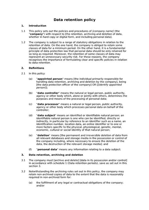 Data Retention Policy Docular