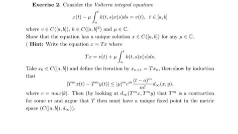 Solved Exercise 2 Consider The Volterra Integral Equation