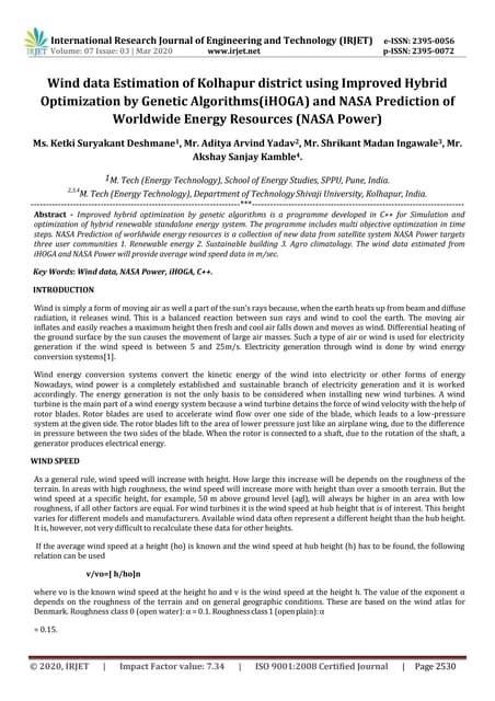 Irjet Wind Data Estimation Of Kolhapur District Using Improved Hybrid Optimization By Genetic