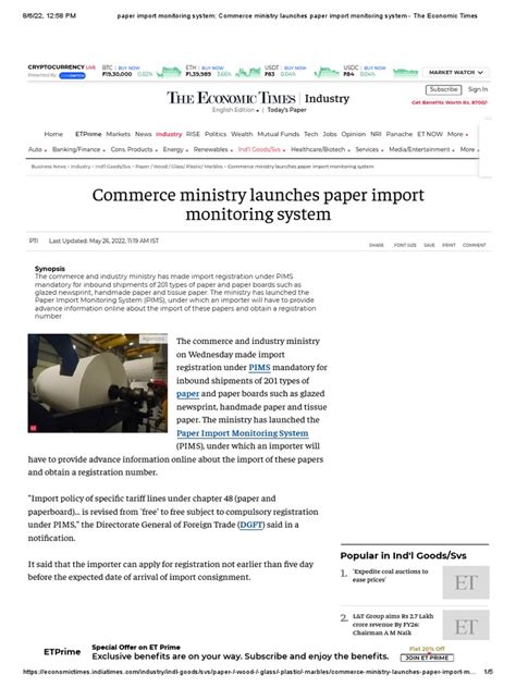 Paper Import Monitoring System Commerce Ministry Launches Paper Import Monitoring System The
