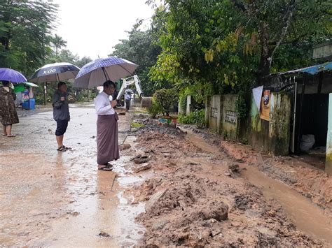 ငပုတောမြို့၌ မိုးသည်းထန်စွာ ရွာသွန်းမှုကြောင့် ရေကြီး၊ ရေလျှံမှုများ မရ