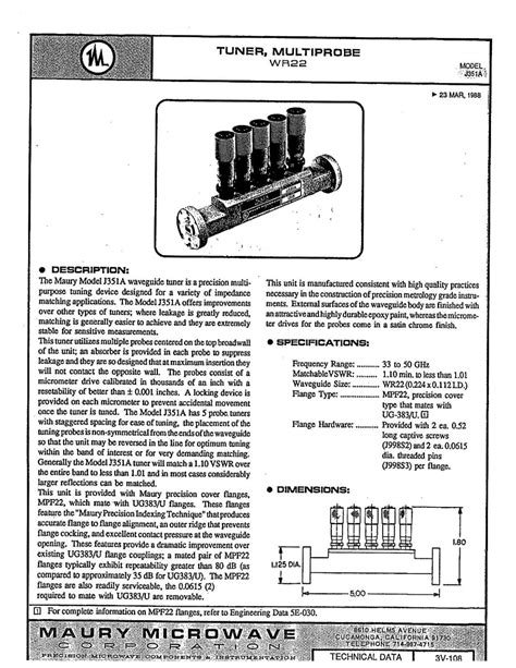 Maury Microwave J351a Waveguide Precision Multiprobe Tuner Wr22