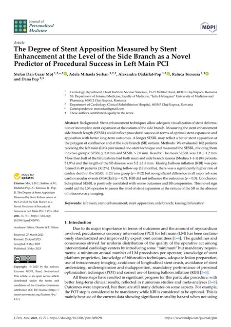 Pdf The Degree Of Stent Apposition Measured By Stent Enhancement At The Level Of The Side