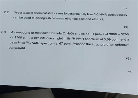 Solved 2 2 Use A Table Of Chemical Shift Values To Describe