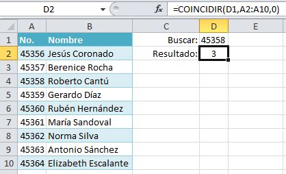 Función Excel COINCIDIR Excel Total