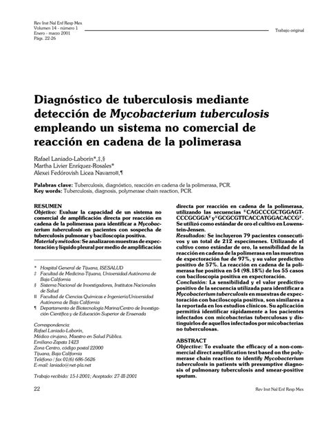 Pdf Diagnosis Of Tuberculosis By Detection Of Mycobacterium Tuberculosis With A Non Commercial