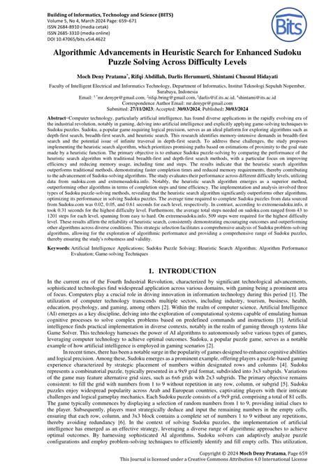 Pdf Algorithmic Advancements In Heuristic Search For Enhanced Sudoku Puzzle Solving Across