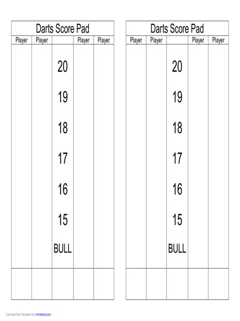 Darts Score Sheet Template Snogw