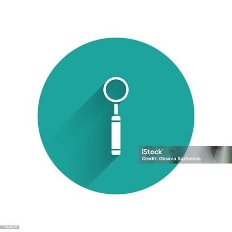 긴 그림자로 분리 된 흰색 치과 검사 거울 아이콘입니다 도구 치과 검진 녹색 원 버튼입니다 벡터 일러스트레이션 강철에 대한 스톡 벡터 아트 및 기타 이미지 Istock