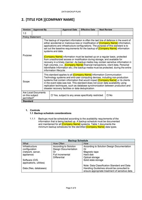 Employee Backup Plan Template