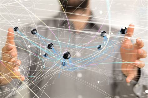 Person Pointing At A Network Of Data With Connecting Dots Stock Illustration Illustration Of