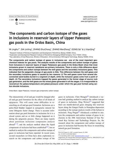 Pdf The Components And Carbon Isotope Of The Gases In Inclusions In Reservoir Layers Of Upper