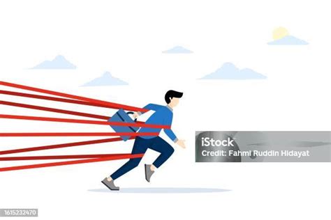 사업상의 어려움이나 경력 장벽 한계와 함정 또는 성공을 극복하기 위한 도전에 대한 개념 모든 노력을 다해 탈출하려는 관료주의적 사업가 관료적 형식주의에 대한 스톡 벡터 아트