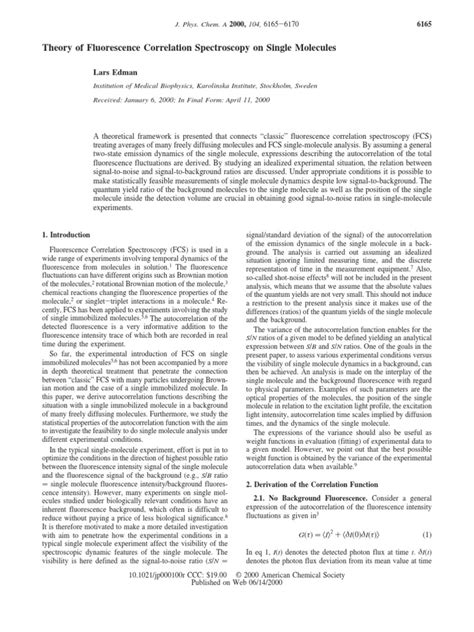 Theory Of Fluorescence Correlation Spectroscopy On Single Molecules Jphychema 2000 Pdf