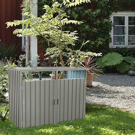 Gdfstudio Galvanized Steel Outdoor Bin Shed For 2 Trash Canslockable