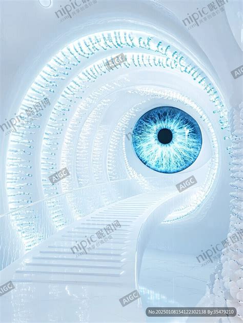 Ai创作图科幻感装饰装修 灯光环形楼梯 科幻装修 螺旋状展厅 时光隧道设计 异形建筑内景 科技感建筑设计 科学馆楼梯形象建设 楼梯新时代科学家精神 眼睛科普馆 科技时光隧道模型 设计感扶梯