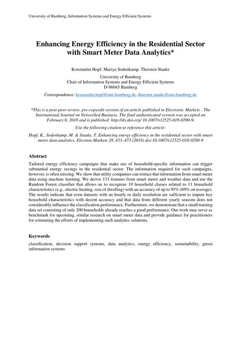 Pdf Smart Meter Data Analytics For Enhanced Energy Efficiency In The Residential Sector