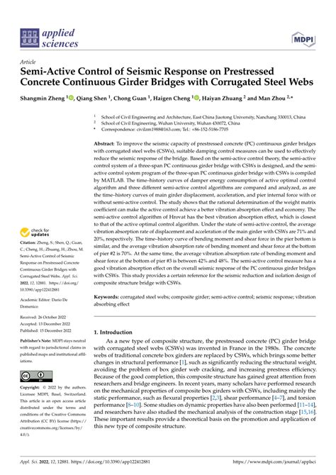 Pdf Semi Active Control Of Seismic Response On Prestressed Concrete Continuous Girder Bridges
