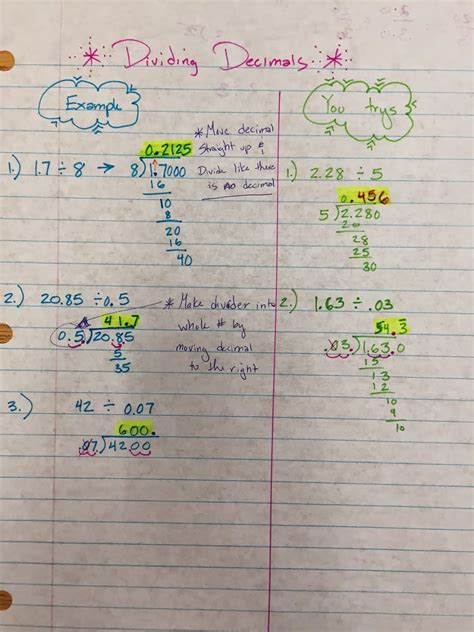 Mrs James Math 7 Dividing Decimals Notes