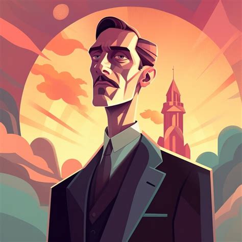 Premium Ai Image Cartoon Illustration Of A Man In A Suit And Tie Standing In Front Of A Castle