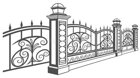 Ornate Wrought Iron Gate Or Fence Entrance Section Illustration Vector Design Generative Ai