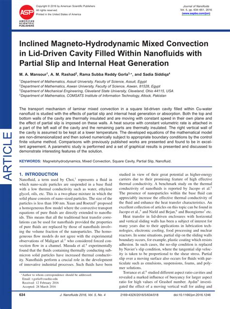 Pdf Inclined Magneto Hydrodynamic Mixed Convection In Lid Driven Cavity Filled Within