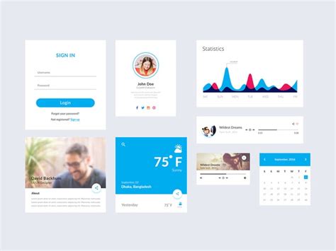 Flat Material UI Kit Free PSD Templates