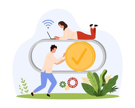 Premium Vector On Off Toggle Switch Interface Button Of Mobile App Tiny People Move Slider