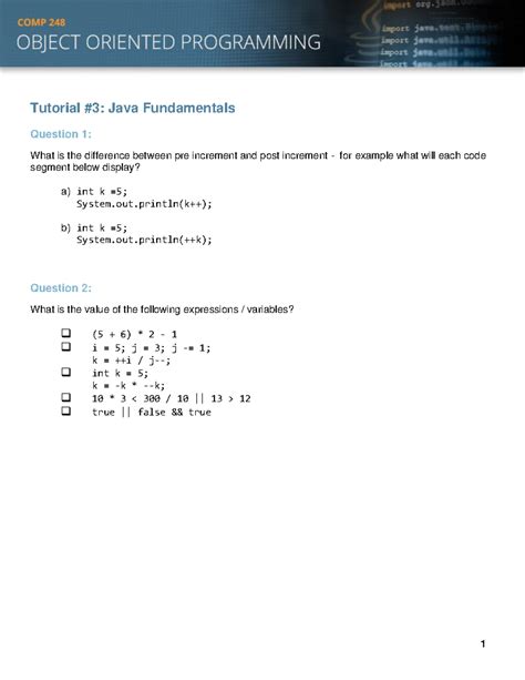 Comp248 Tutorial 03 Tutorial 3 Java Fundamentals Question 1 What
