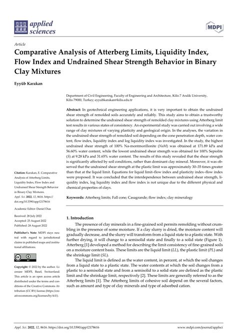 Pdf Comparative Analysis Of Atterberg Limits Liquidity Index Flow Index And Undrained Shear