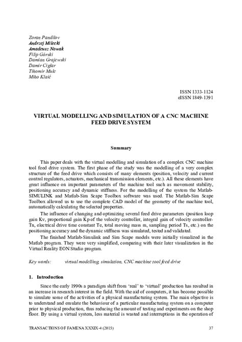 Pdf Virtual Modelling And Simulation Of A Cnc Machine Feed Drive System