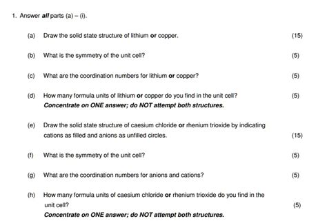 Solved Answer All Parts A Draw The Solid State Structure Of Iithium Or Copper What Is The