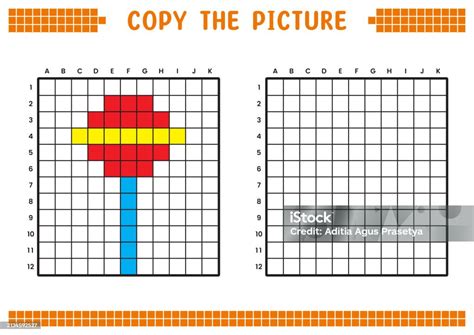 그림을 복사하고 그리드 이미지를 완성합니다 사각형으로 그리는 교육용 워크시트 색칠 영역 유치원 활동 어린이 게임 만화 벡터