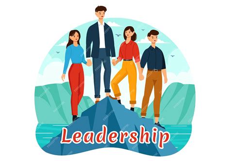 Ilustración Vectorial De Liderazgo Empresarial Con Un Líder De Negocios Ayudando Al Equipo A