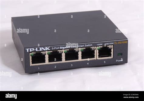 Five Port Small Ethernet Switch With RJ45 Cable Interface Sockets Stock