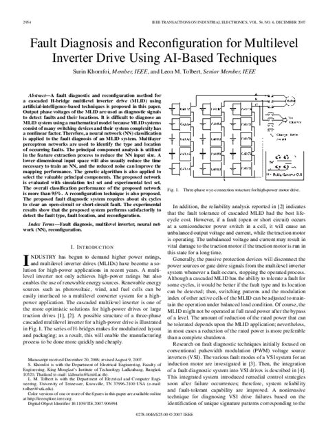 pdf fault diagnosis and reconfiguration for multilevel inverter drive using ai based techniques