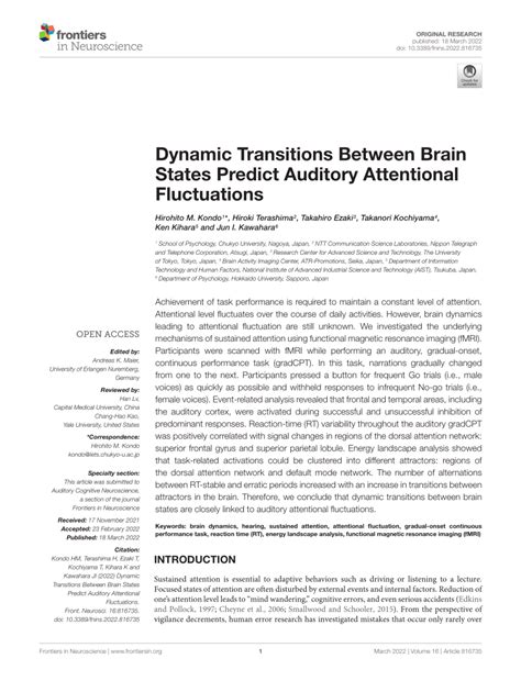 Pdf Dynamic Transitions Between Brain States Predict Auditory