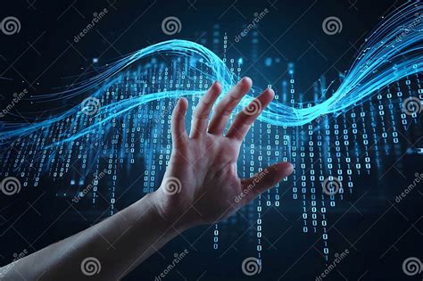 Human Hand With Binary Code Hand Reaching Through Cascading Binary Code