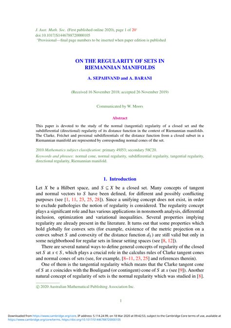Pdf On The Regularity Of Sets In Riemannian Manifolds