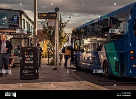 Everyday Life Dublin Bus Stop In Greystones Main Street At Dart