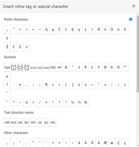 special unicode characters in xtm workbench