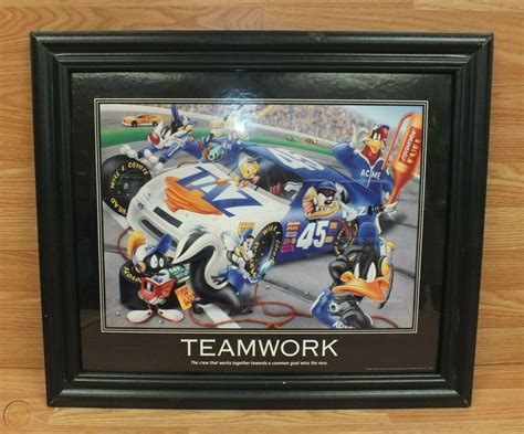 Vintage Looney Tunes Race Car Themed Framed Poster 19 X 23 Read