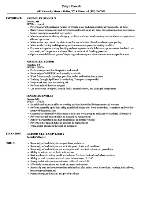 Senior Assembler Resume Samples Velvet Jobs