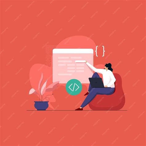 Premium Vector Female It Developer At Workplace Programmer Working On Laptop With Coding